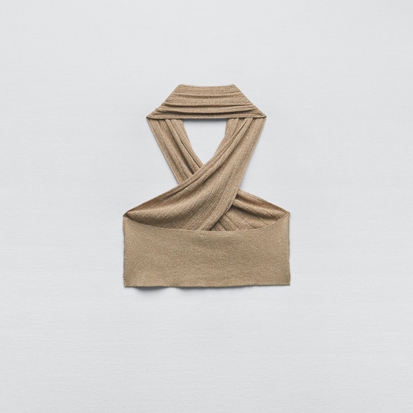 Zara | Skirts | Rare Zara 2 Piece Golden Metallic Thread Wrap Knit Top ...